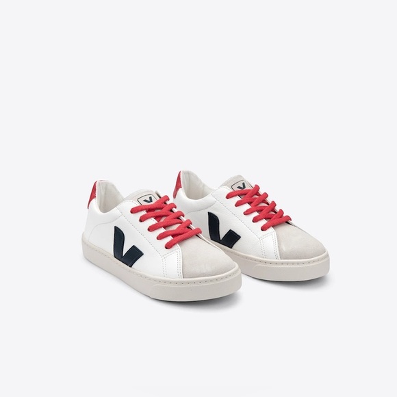 Veja | Shoes | Veja White Sneakers With Red Laces And Navy Logo | Poshmark